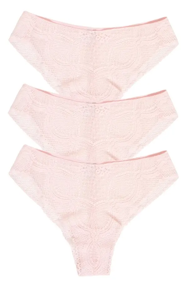 Felina Finesse Lace 3pack High Cut Brazilian Panties Barely Pink